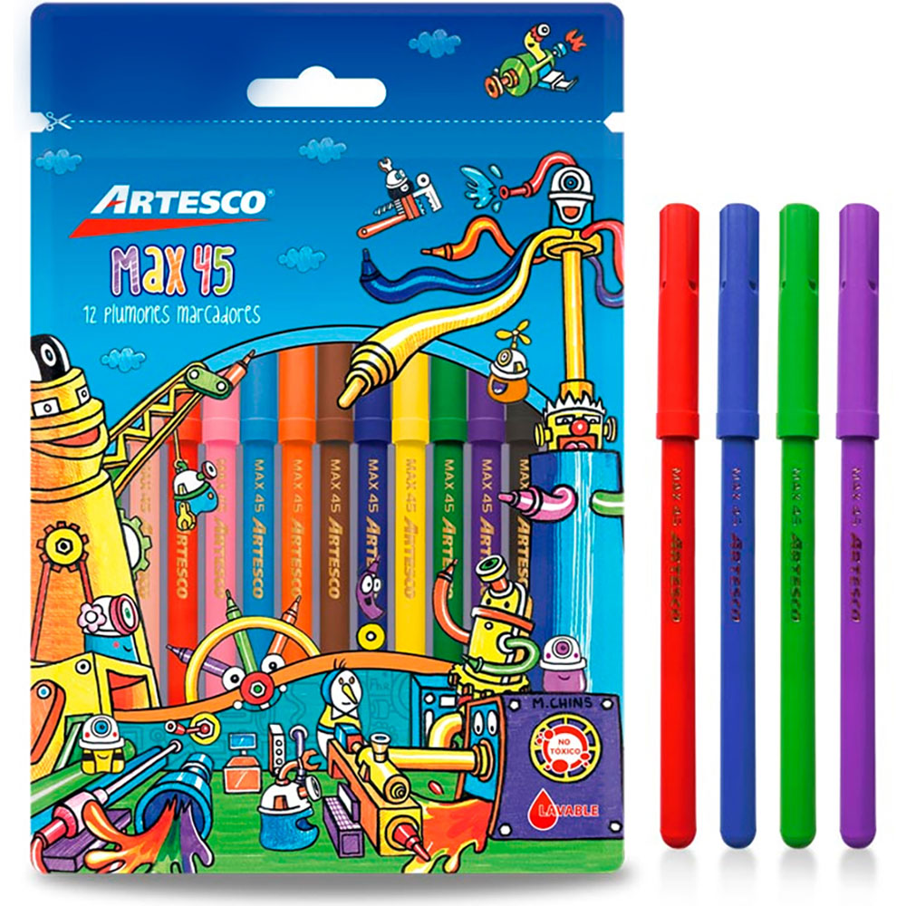 Plumones Artesco Max45 con 12 piezas | Papelería Lumen