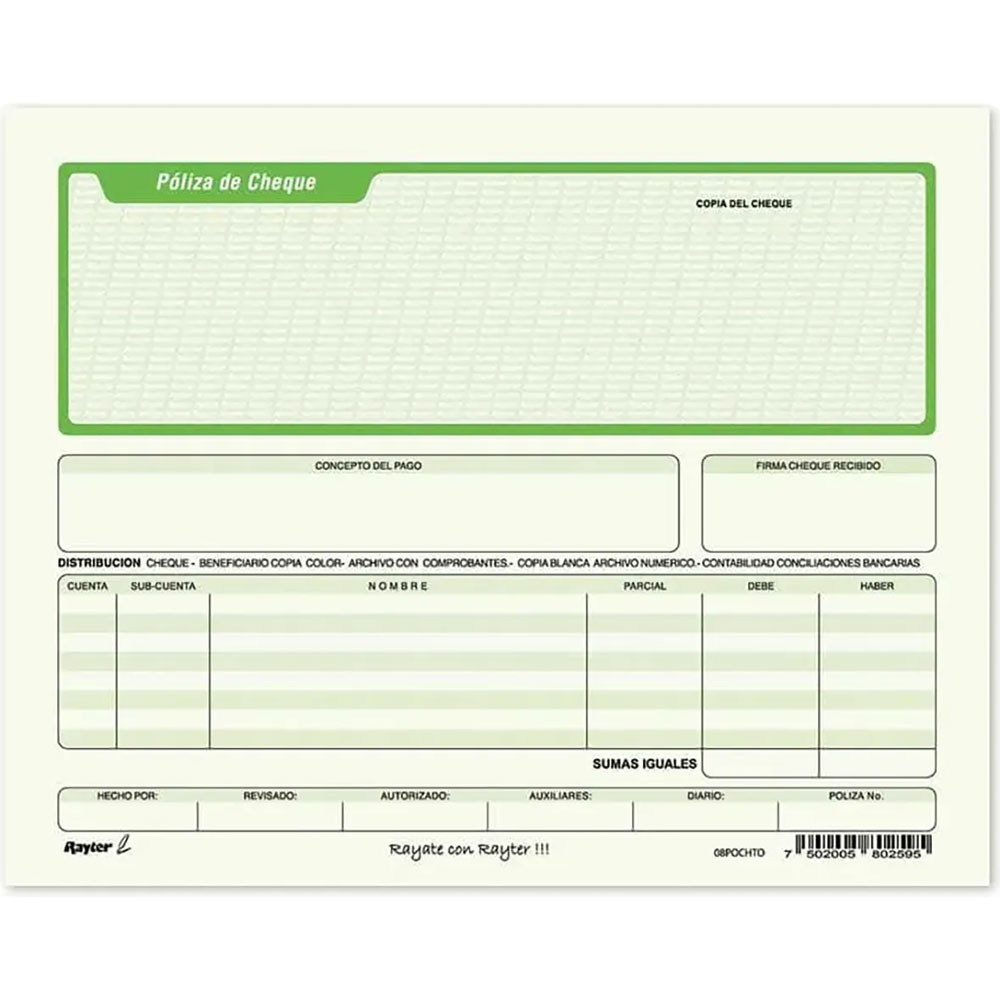 Poliza Cheque Autocopiante Rayter 1/2 25 Hojas Con 3 Piezas | Papelería ...