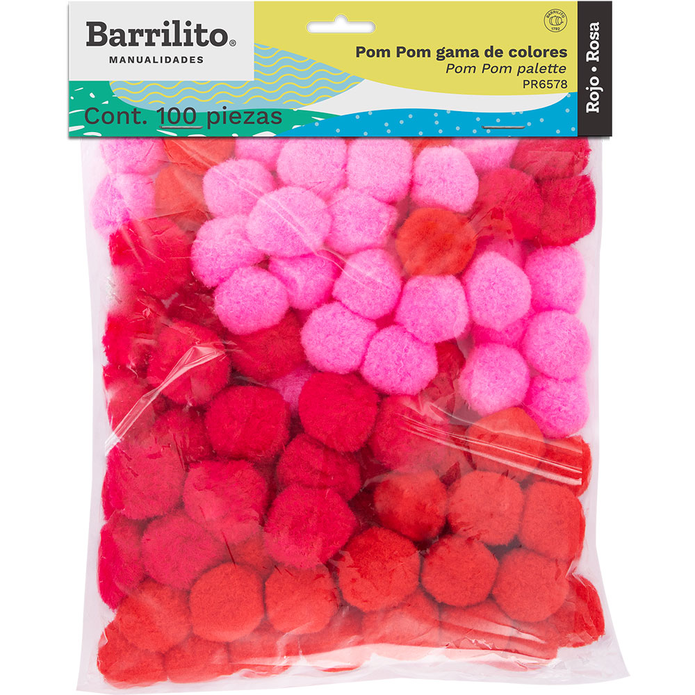 Pompon Barrilito Gama De Color De 38 Mm Con 100 Piezas Rojo