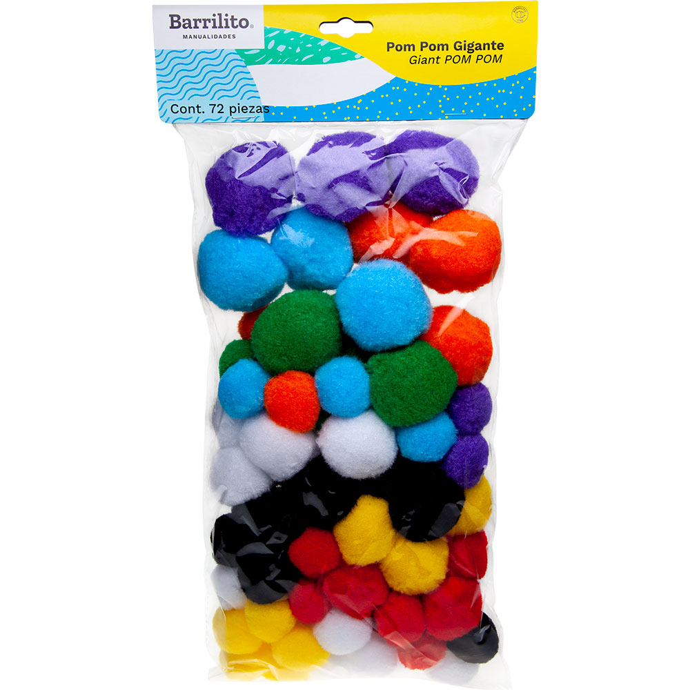 Pompon Jumbo Barrilito 3 Tamaños Con 72 Piezas