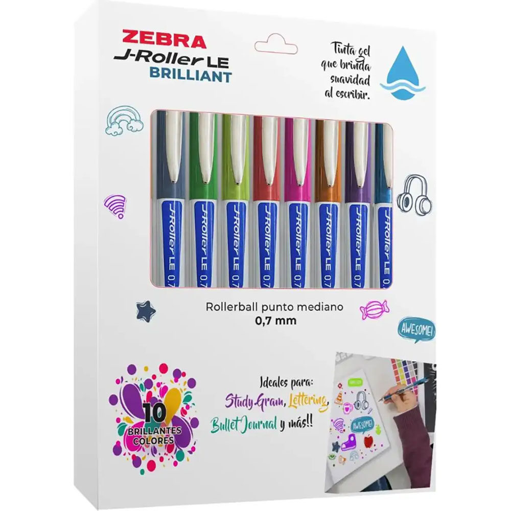 Roller Gel Zebra 8076 J-Roller Mediano Brillante Con 10 Piezas ...