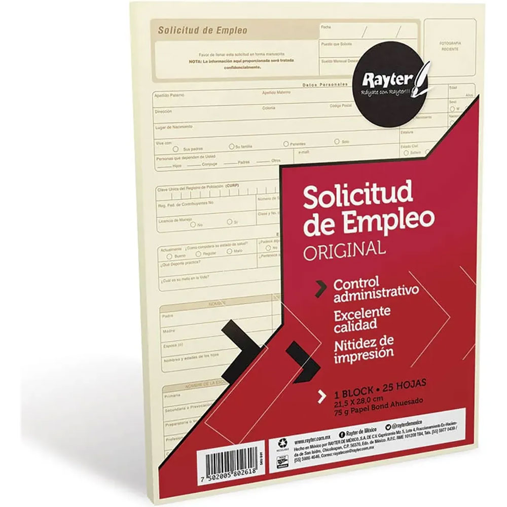 Solicitud Empleo Rayter T/C 25 Hojas Con 1 Pieza | Lumen